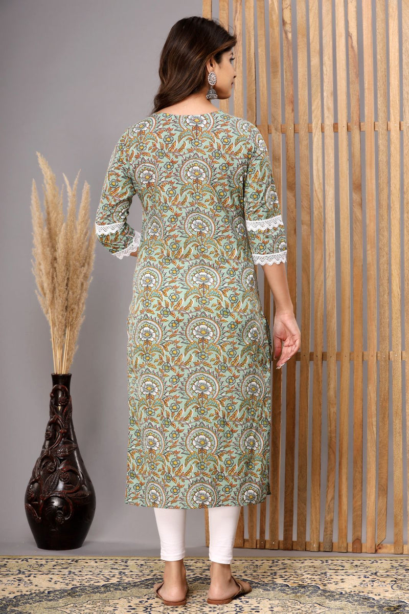 Snowhite Mehendi Floral Cotton Kurti – Preppy Apparels